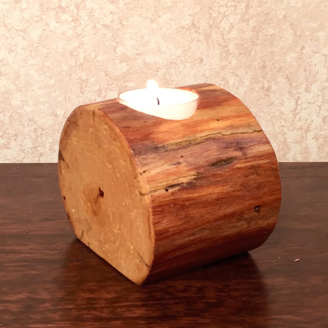 Barkless Wood Tea Light Candle Holder, Recycled Wood Tealight Holder ...
