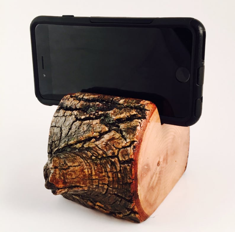 Natural Wood Cell Phone Holder & Charging Station With Bark | Cell ...
