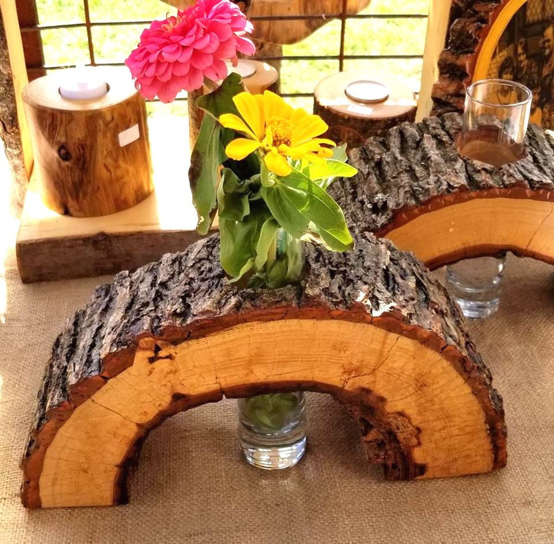 Hollow Wood Half Log Vase Holder | Natural Rustic Tree Wood Decoration ...