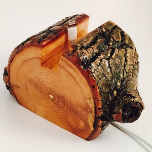 Natural Wood Cell Phone Holder & Charging Station With Bark | Cell ...