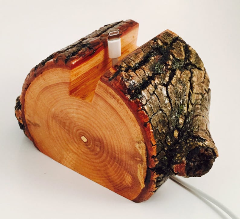 Natural Wood Cell Phone Holder & Charging Station With Bark | Cell ...