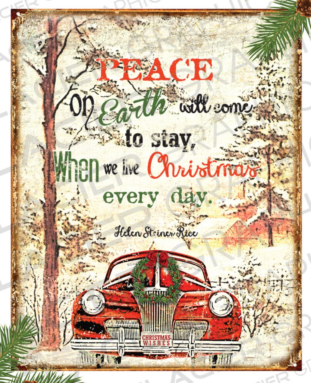 Peace on Earth Country Christmas Sign Primitive Labels Digital Download ...