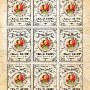 Peach Syrup Label Apothecary Gift Tags Bottle Label Peach Labels ...