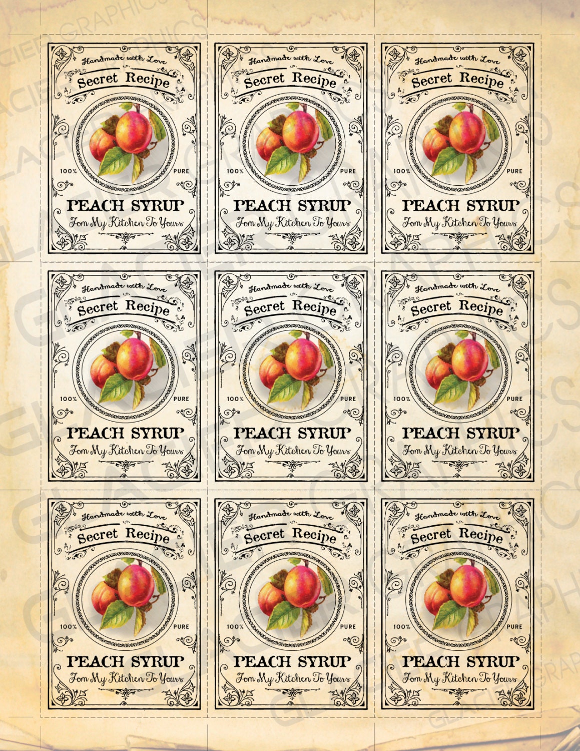 Peach Syrup Label Apothecary Gift Tags Bottle Label Peach Labels ...