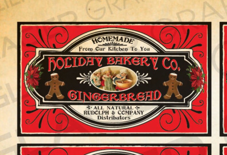 Gingerbread Christmas Label Christmas Printable Digital Download DIY ...