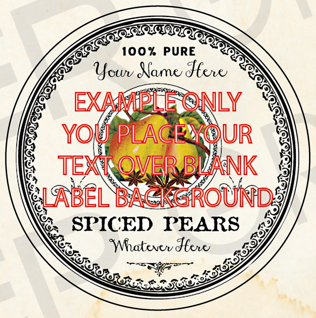 Blank 2in Round Spiced Pears Canning Labels Vintage Pears Jar Tops YOU ...