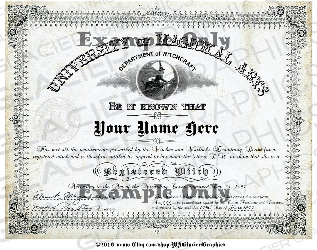 Dgital Blank Registered Witch Diploma YOU ADD TEXT Witch Diploma ...