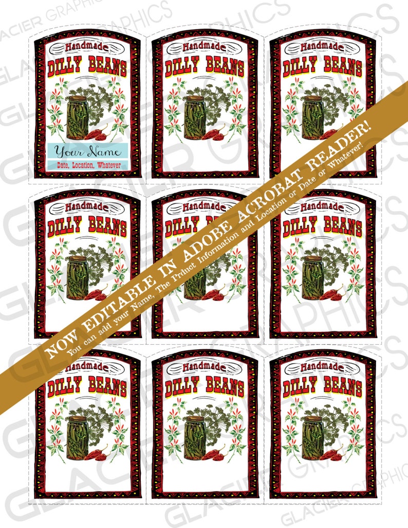 Dilly Beans Label Dilly Beans Canning Label Dilly Beans Tags EDITABLE ...