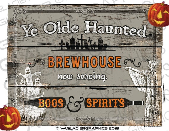 Halloween Sign Ye Olde Haunted Brewhouse Primitive Sign | Etsy