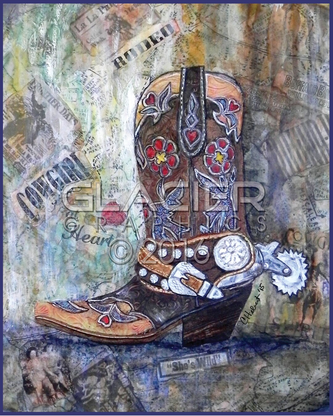 Torn Paper Collage Digital Download Cowgirl Boot & Spur Torn Paper ...