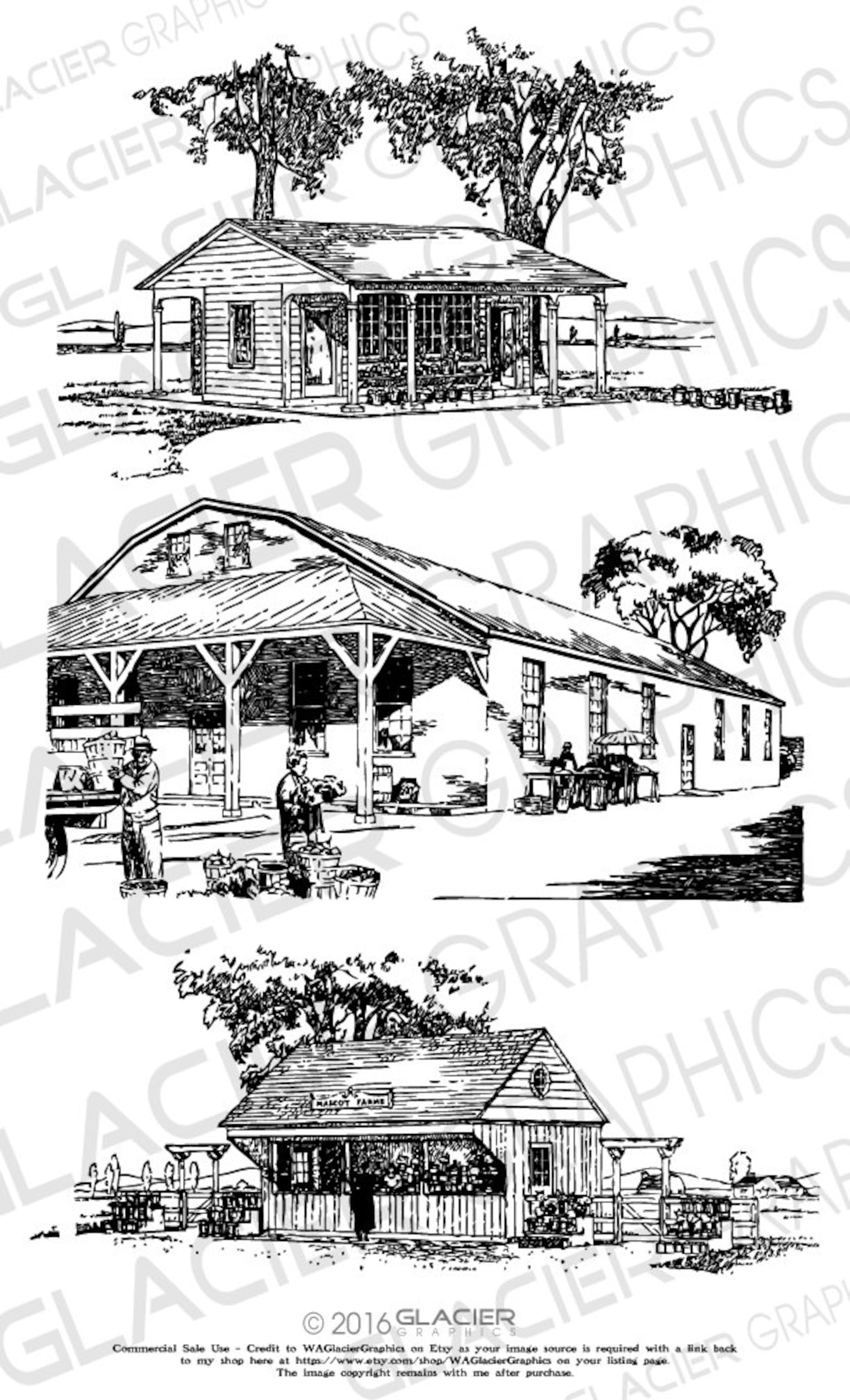3 Farmers Market Illustrations Vintage Farm Stand Clipart | Etsy