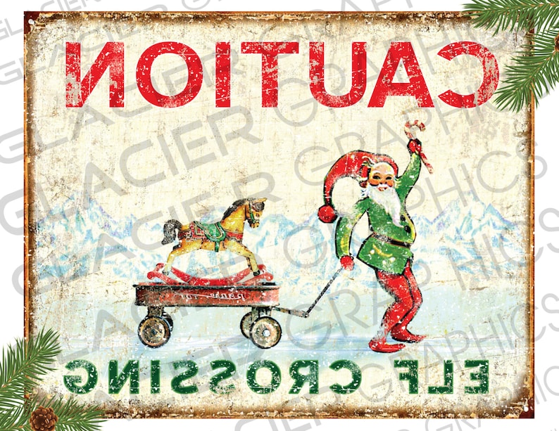 Country Christmas Elf Crossing Primitive Sign Digital Download - Etsy