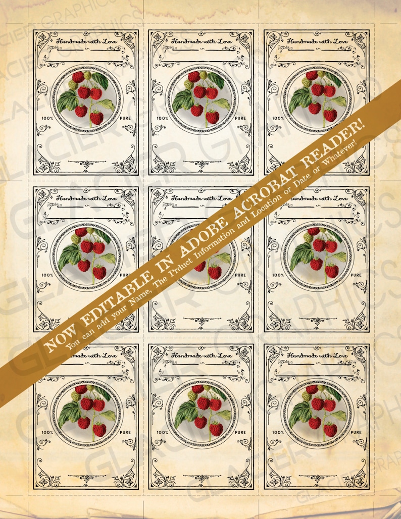 Raspberry Label Red Raspberry Jam Label Vintage Raspberry - Etsy