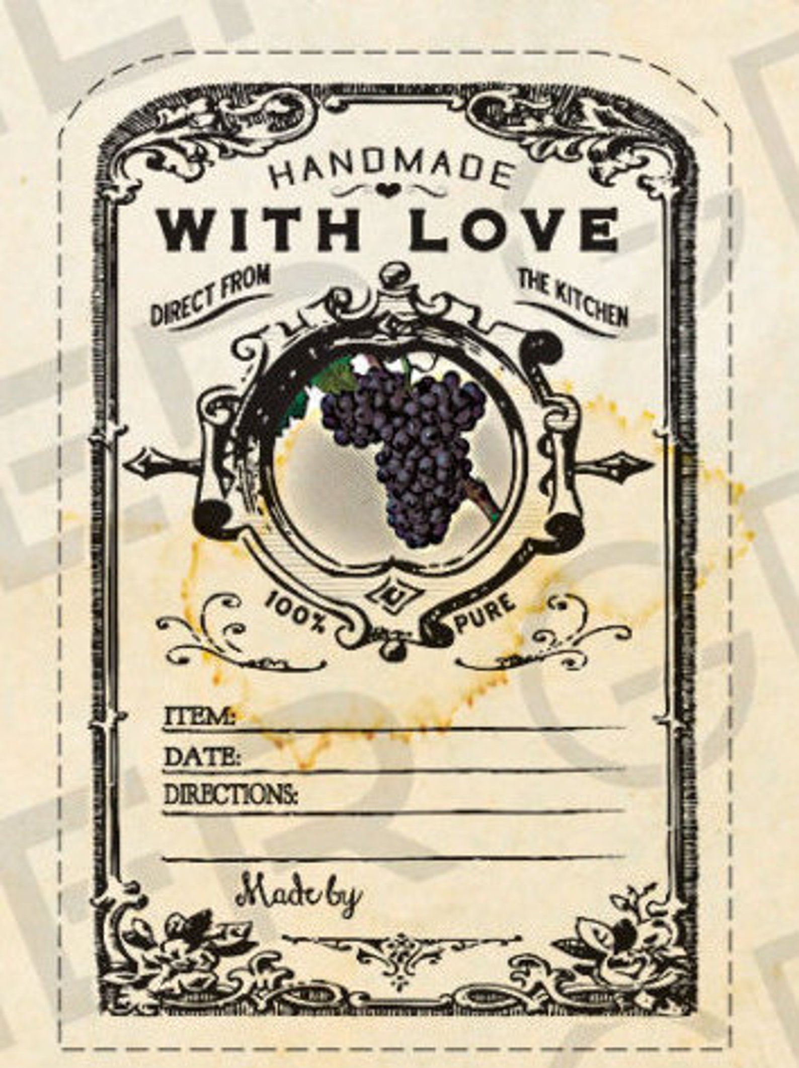 Vintage Grape Jam Canning Label Grapes Gift Tags Bottle Label Grape ...