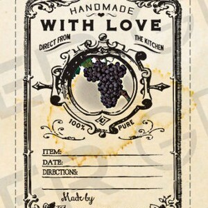 Vintage Grape Jam Canning Label Grapes Gift Tags Bottle Label Grape ...