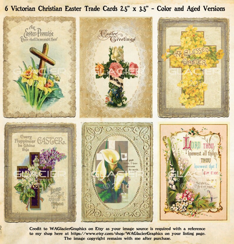 Easter Cross Victorian Easter ATC Cards Vintage Easter Labels Christian ...
