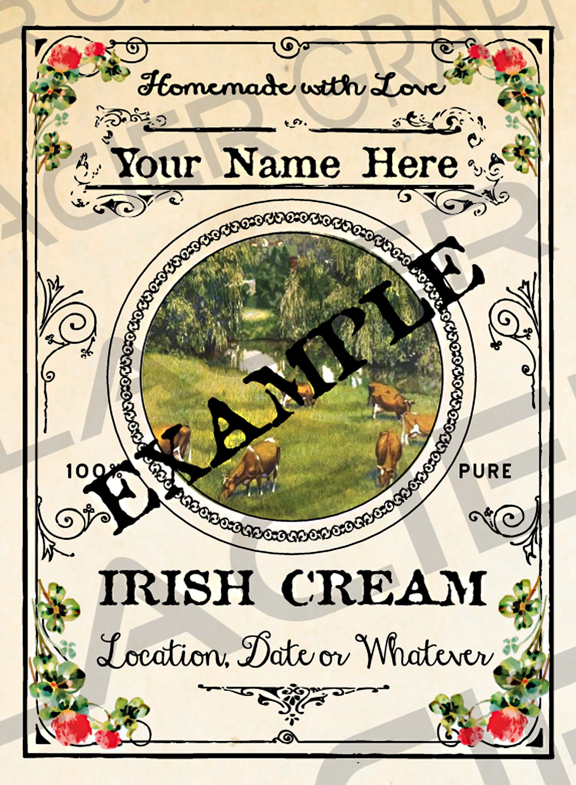 DIY Vintage Irish Cream Bottle Labels Homemade Irish Cream | Etsy