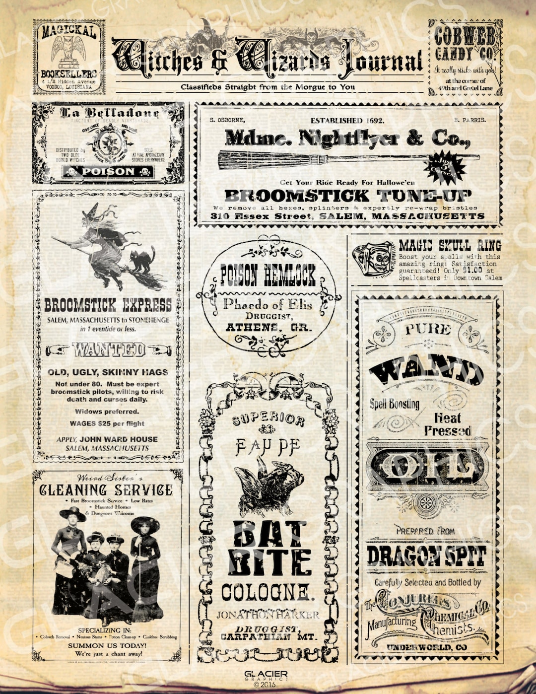 Digital Halloween Witch Newspaper Ads Halloween Newpaper Printable ...