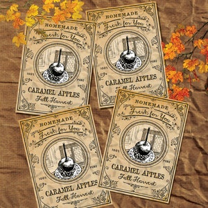 Caramel Apple Labels, Thanksgiving Fall Digital Download Rustic Style ...