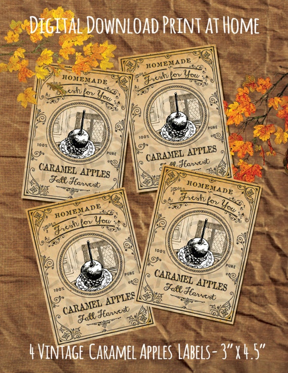 Caramel Apple Labels Thanksgiving Fall Digital Download | Etsy