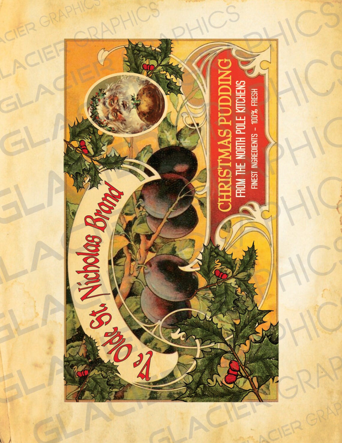 Vintage Christmas Pudding Label Plum Pudding Label Digital | Etsy