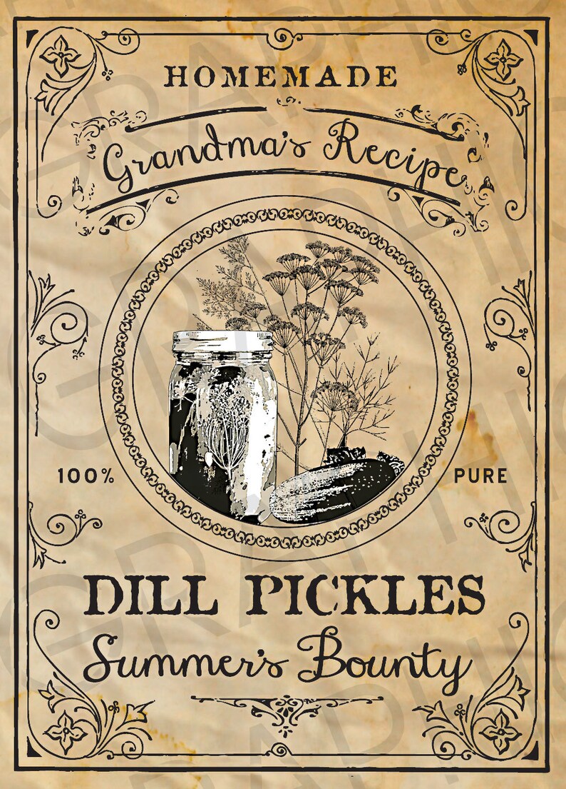 Dill Pickles Label Summer's Bounty Labels Digital Rustic | Etsy