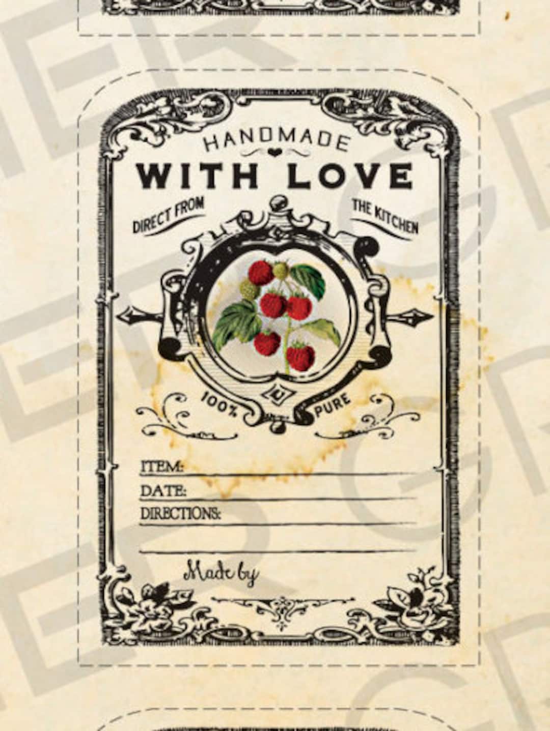 Red Raspberries Jam Label Raspberries Apothecary Gift Tags Bottle Label ...