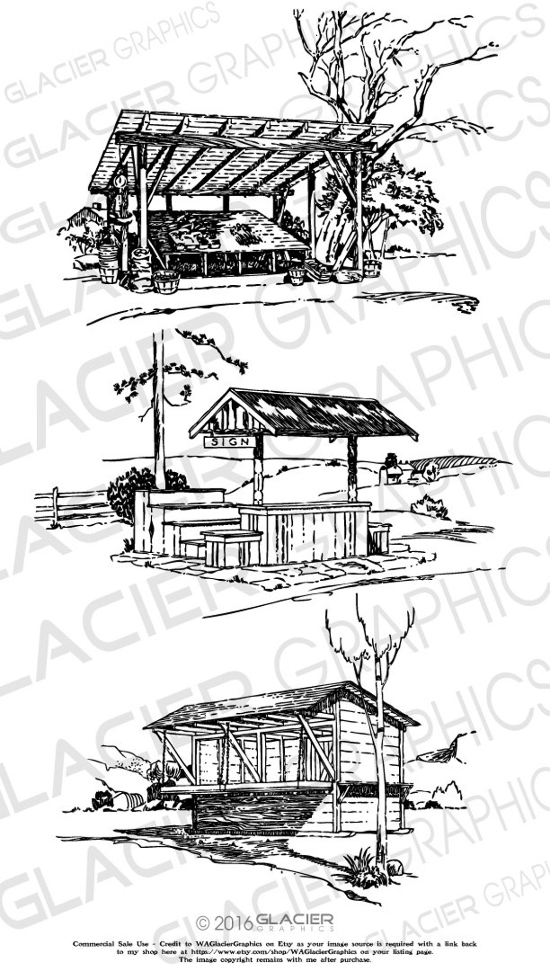 3 Farm Stand Illustrations Vintage Vegetable Stand Clipart Vector ...