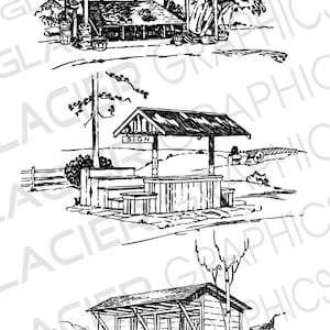 3 Farm Stand Illustrations Vintage Vegetable Stand Clipart Vector ...