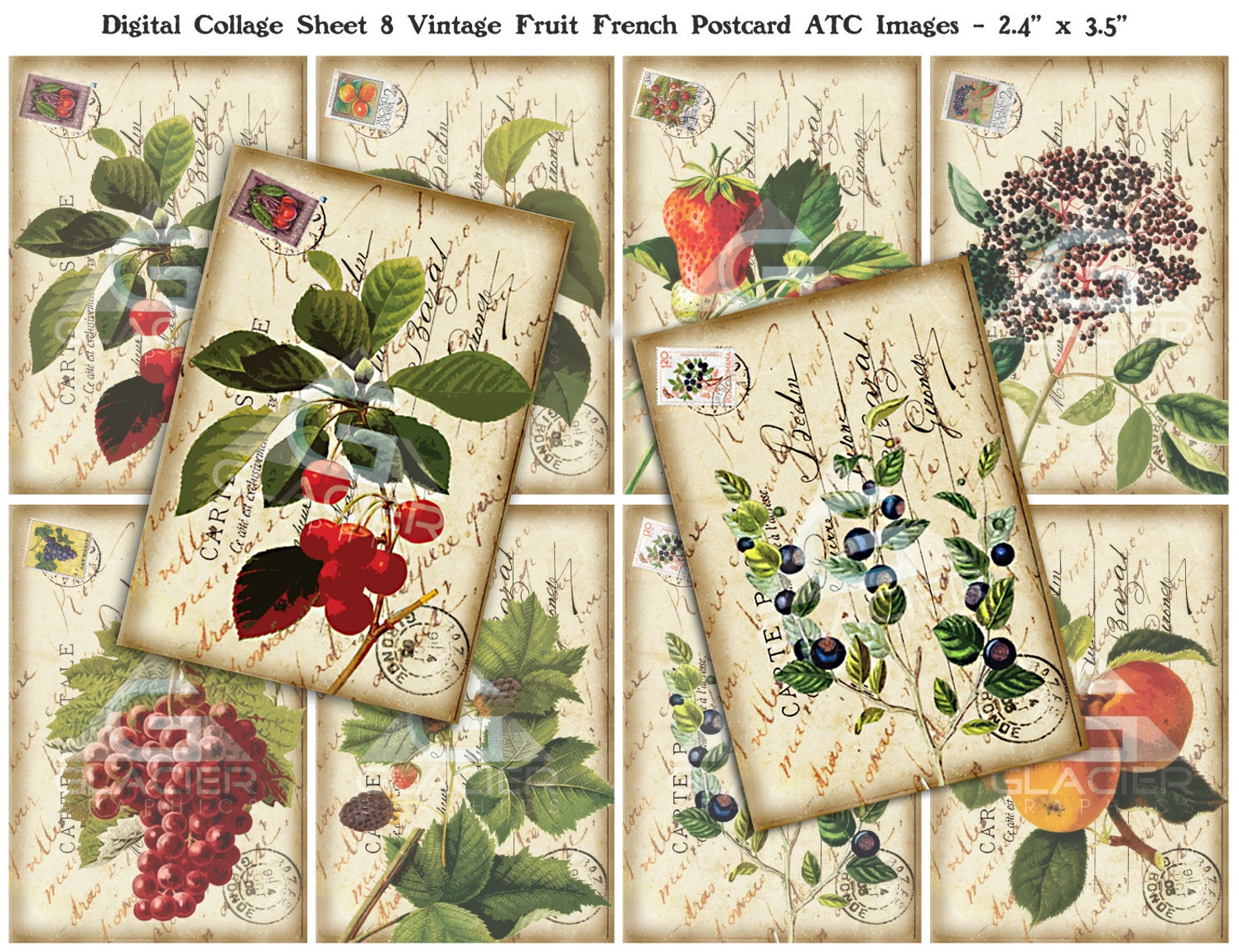 Vintage Fruit Postcard Collage Sheet Digital Download Fruit | Etsy