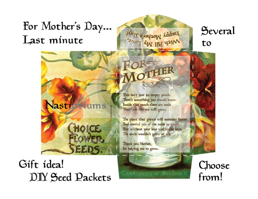Printable Flower Seed Packet Mother's Day Gift Envelope Mothers Day ...