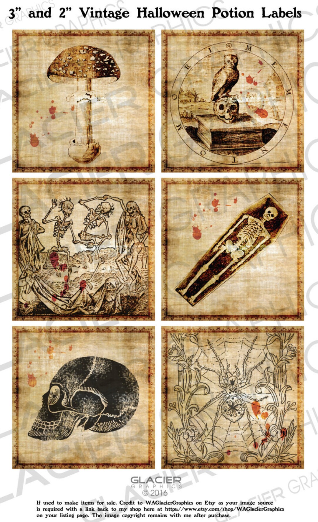 Digital Halloween Potion Label Printable Download Squares Vintage ...