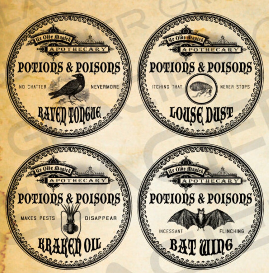 Digital 2 Round Halloween Witch Apothecary Labels Digital Download ...
