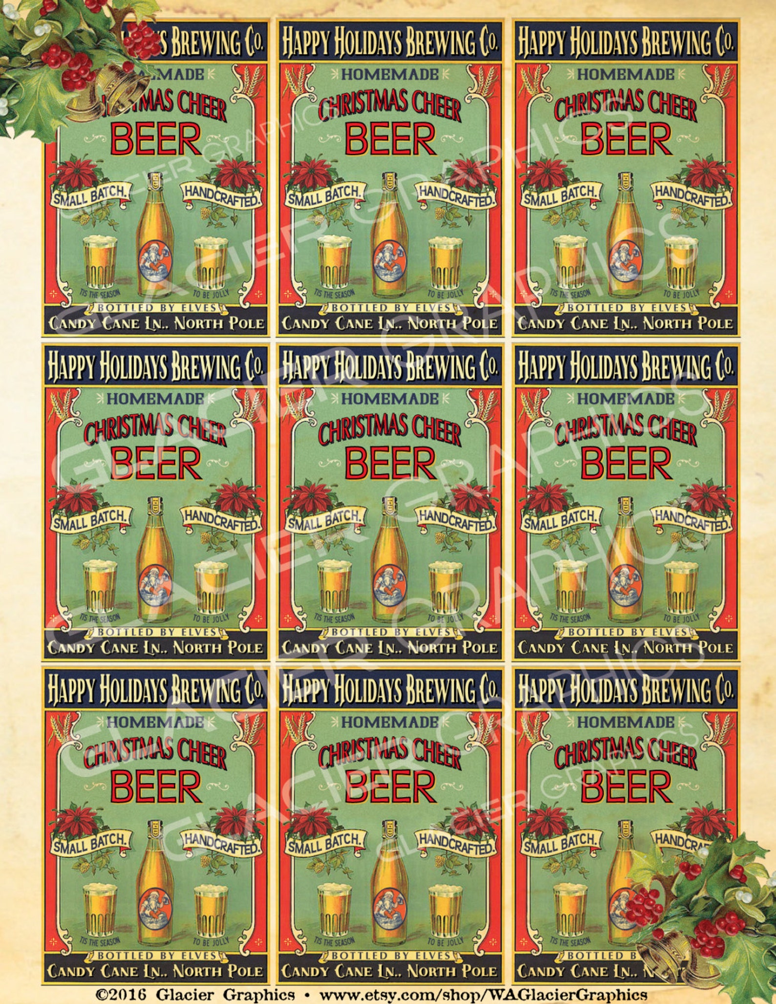 Vintage Homemade Christmas Beer Labels Digital Download | Etsy