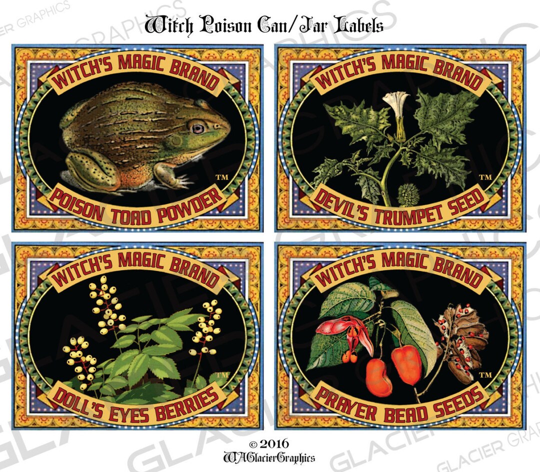Halloween Witch Labels Vintage Poison Jar Labels Poison Canning ...