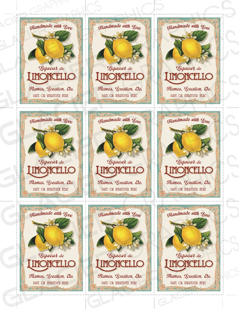 CUSTOMIZED Vintage Art Deco Style Limoncello Labels Digital | Etsy