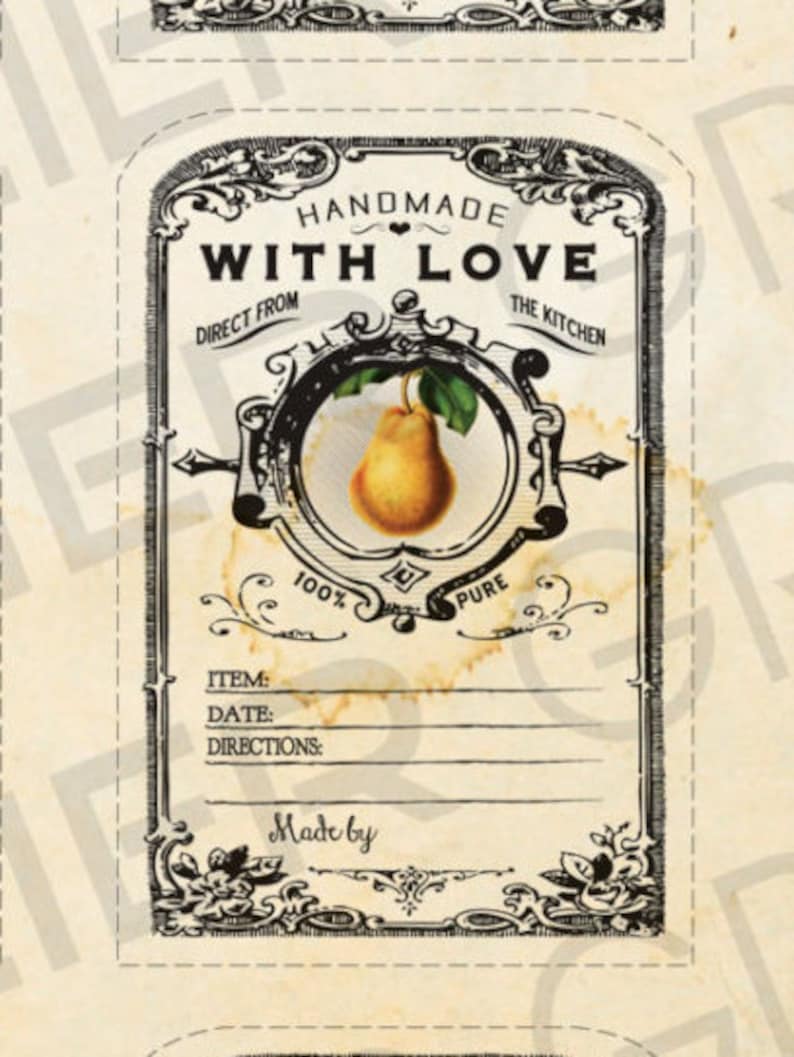 DIGITAL Pears Jam Label Pears Apothecary Gift Tags Bottle - Etsy