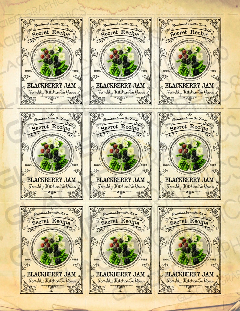 Blackberry Jam Label Canning Label Apothecary Bottle Label Blackberry ...