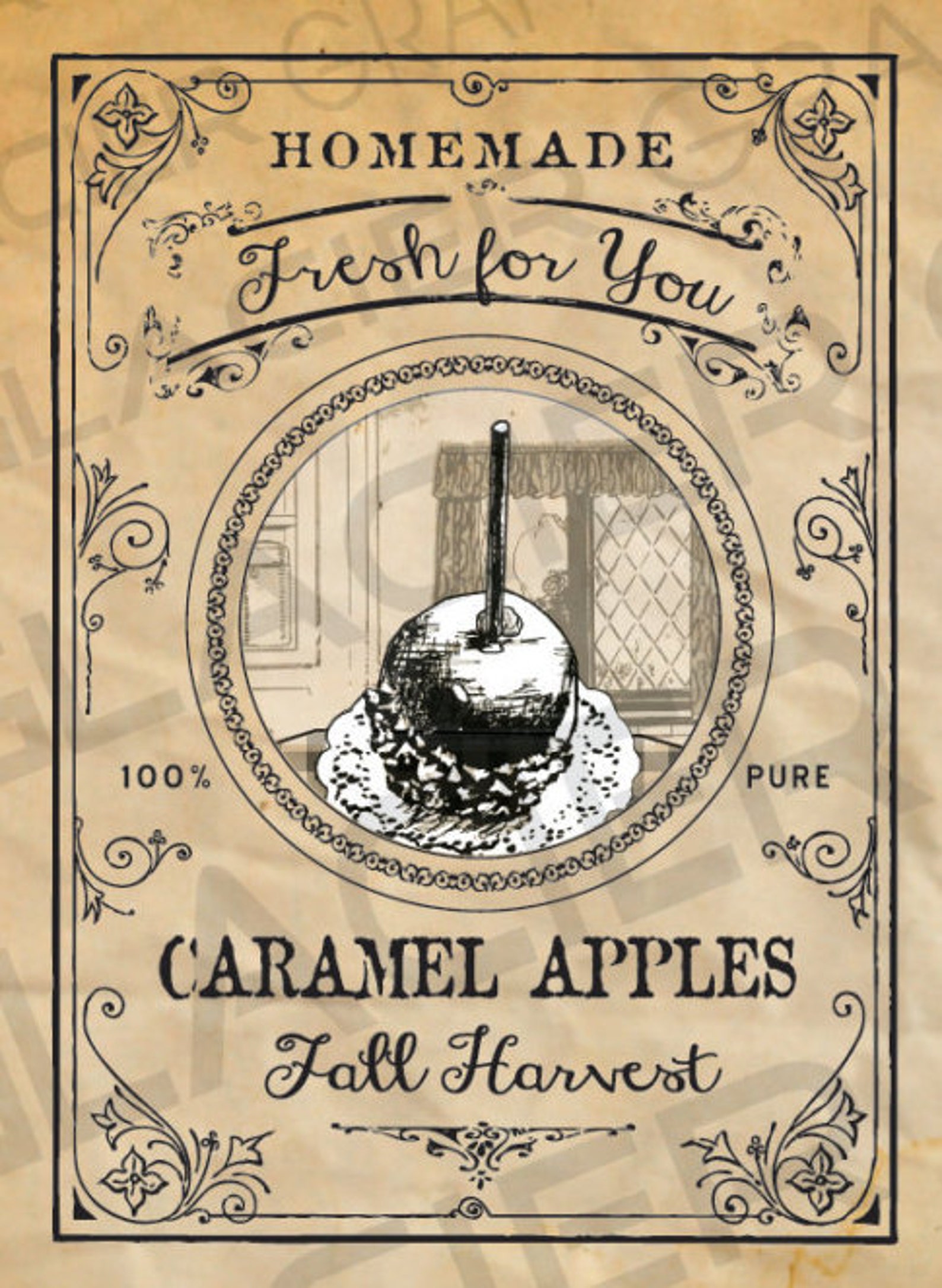 Caramel Apple Labels Thanksgiving Fall Digital Download | Etsy