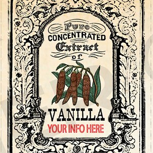 YOU ADD TEXT Homemade Vanilla Extract Labels Vintage Vanilla Extract ...