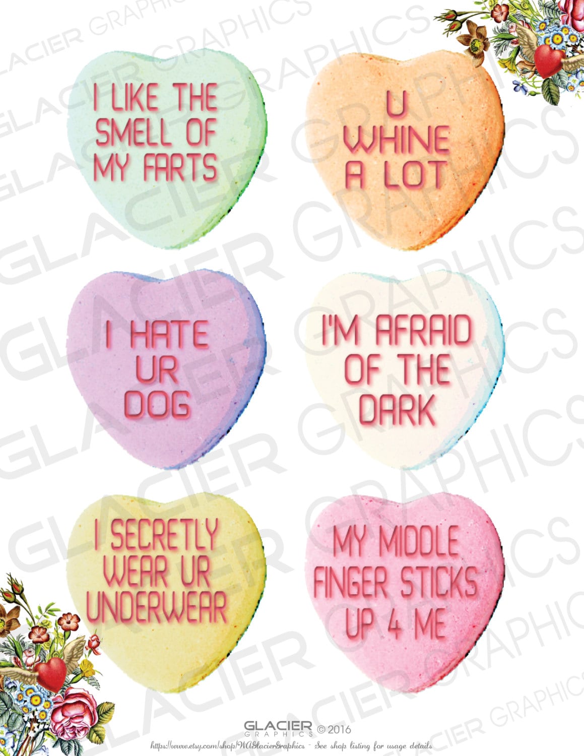 Conversation Heart Clipart Candy Heart Clipart Funny Candy | Etsy