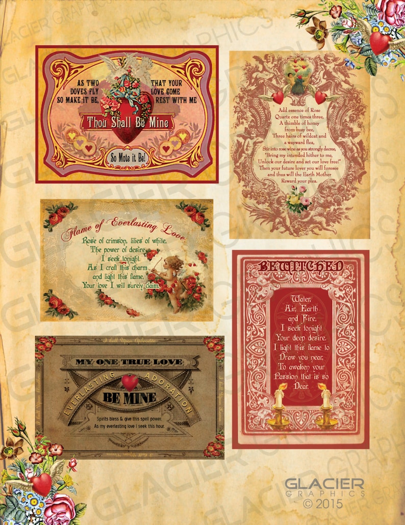 Love Spell Cards Vintage Witch Spell Cards Digital Download Valentine ...
