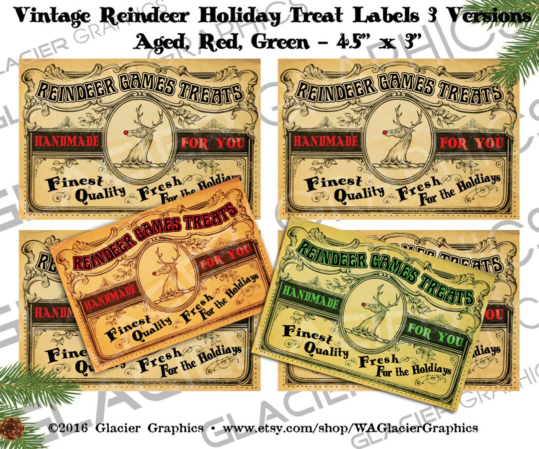 Holiday Treat Labels Holiday Reindeer Games Digital Download Collage ...