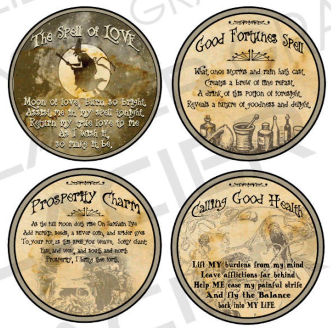 Digital Witch Love Spell Love Potion Labels Halloween Witch Spell Cards ...