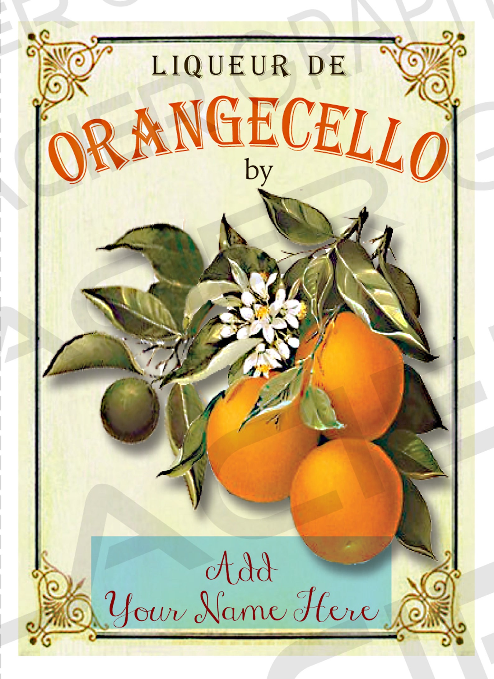 Orangecello Label Customizable Orangecello Bottle Label Orangecello ...
