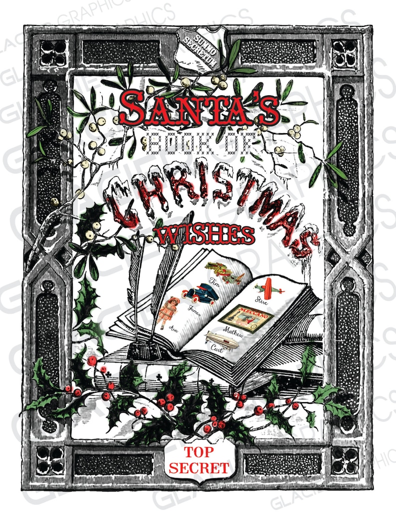 Christmas Wishes Book Cover Printable Vintage Digital Download - Etsy