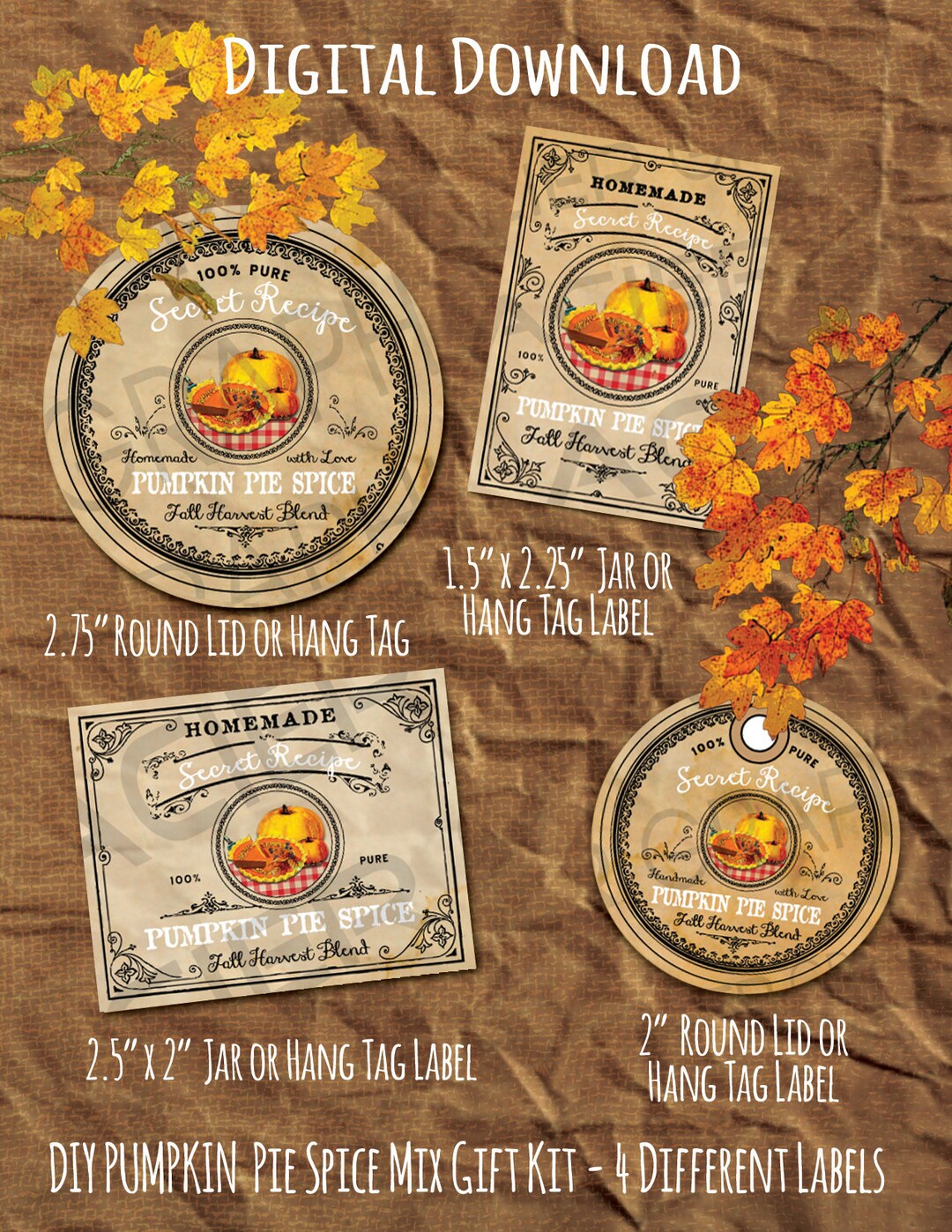 DIY Pumpkin Pie Spice Mix Holiday Gift Pumpkin Spice Tags Fall Spice ...