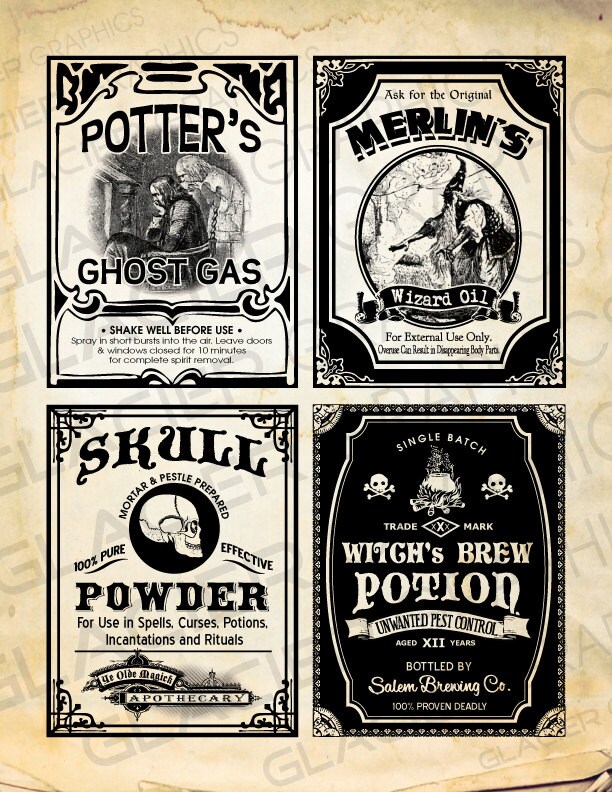 Halloween Witch Labels Vintage Poison Apothecary Tags Potion - Etsy
