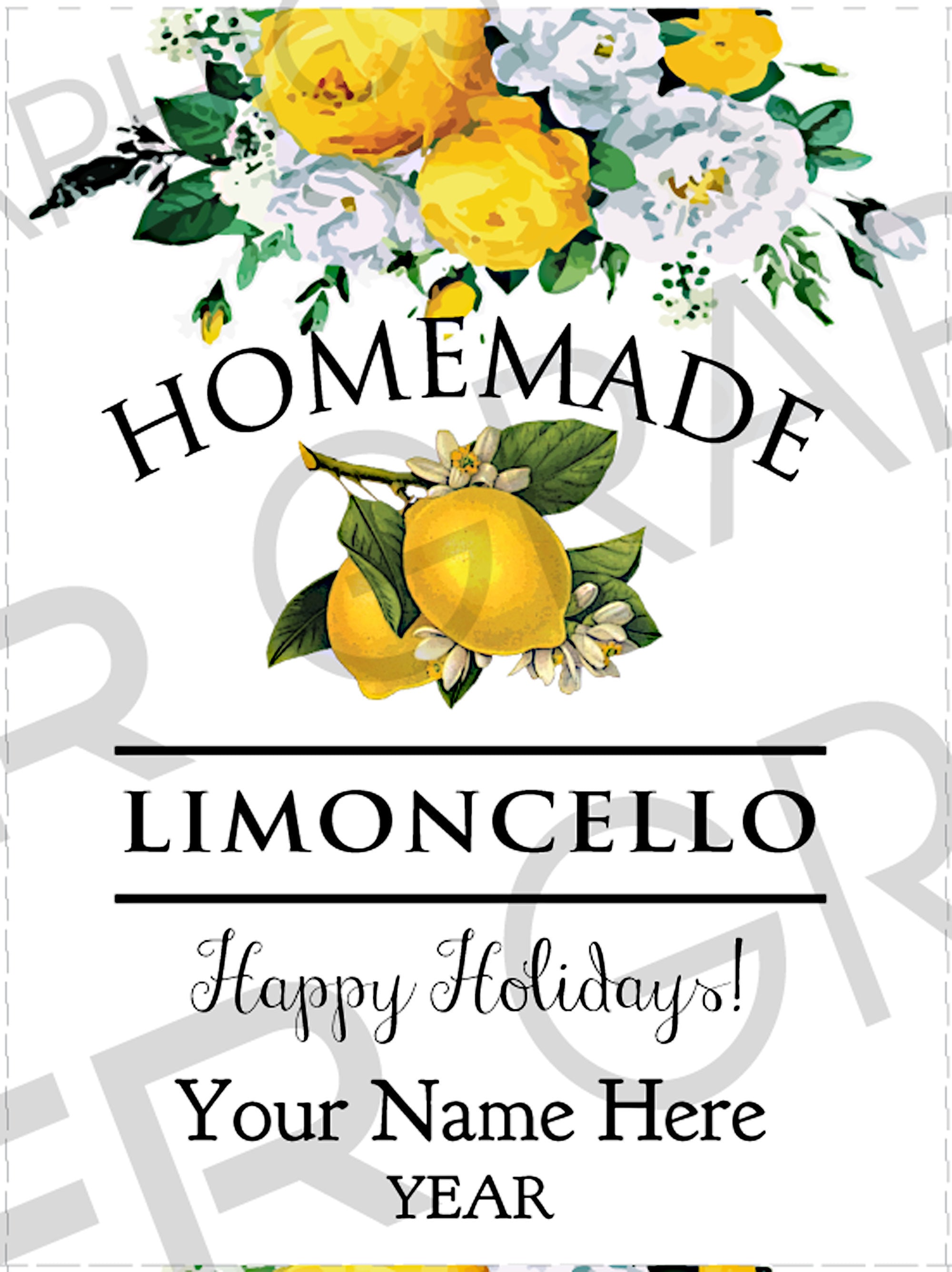 Customized Homemade Limoncello Labels Large Bottle Limoncello | Etsy