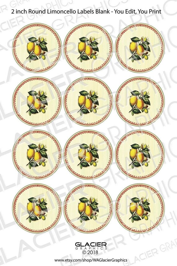Limoncello Bottle Label Vintage 2 Inch Round Blank Limoncello Tags YOU ...